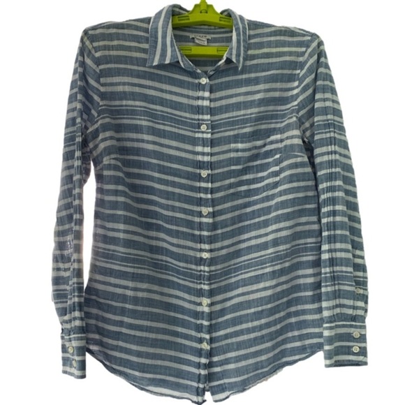 J. Crew | Tops | J Crew Top Collared Button Down Long Sleeve Blue And ...